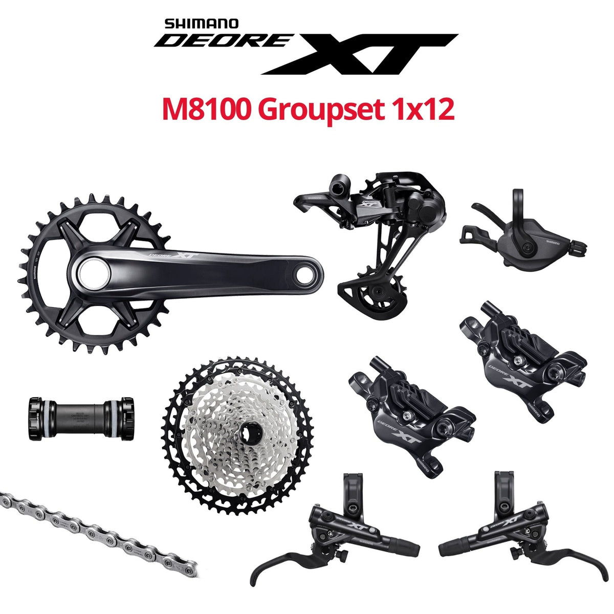 Shimano Deore XT M8100 Groupset, 1x12, with crankset & 4-piston brakes | Bikecomponents.ca